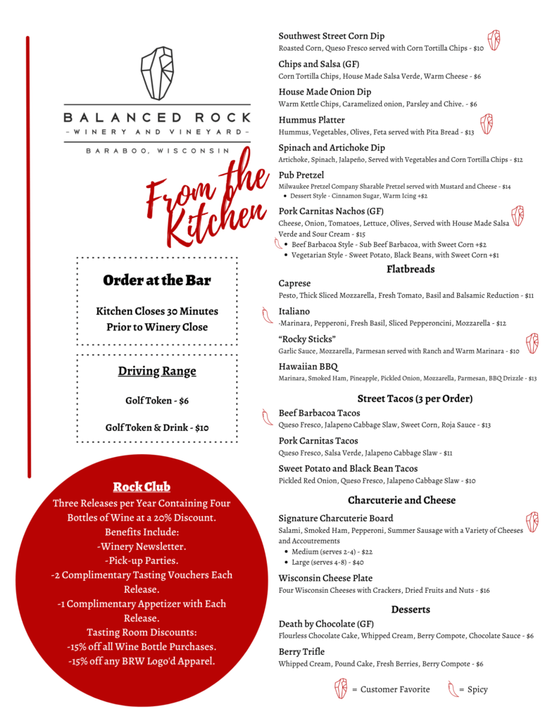 Our Menu - Balanced Rock Winery