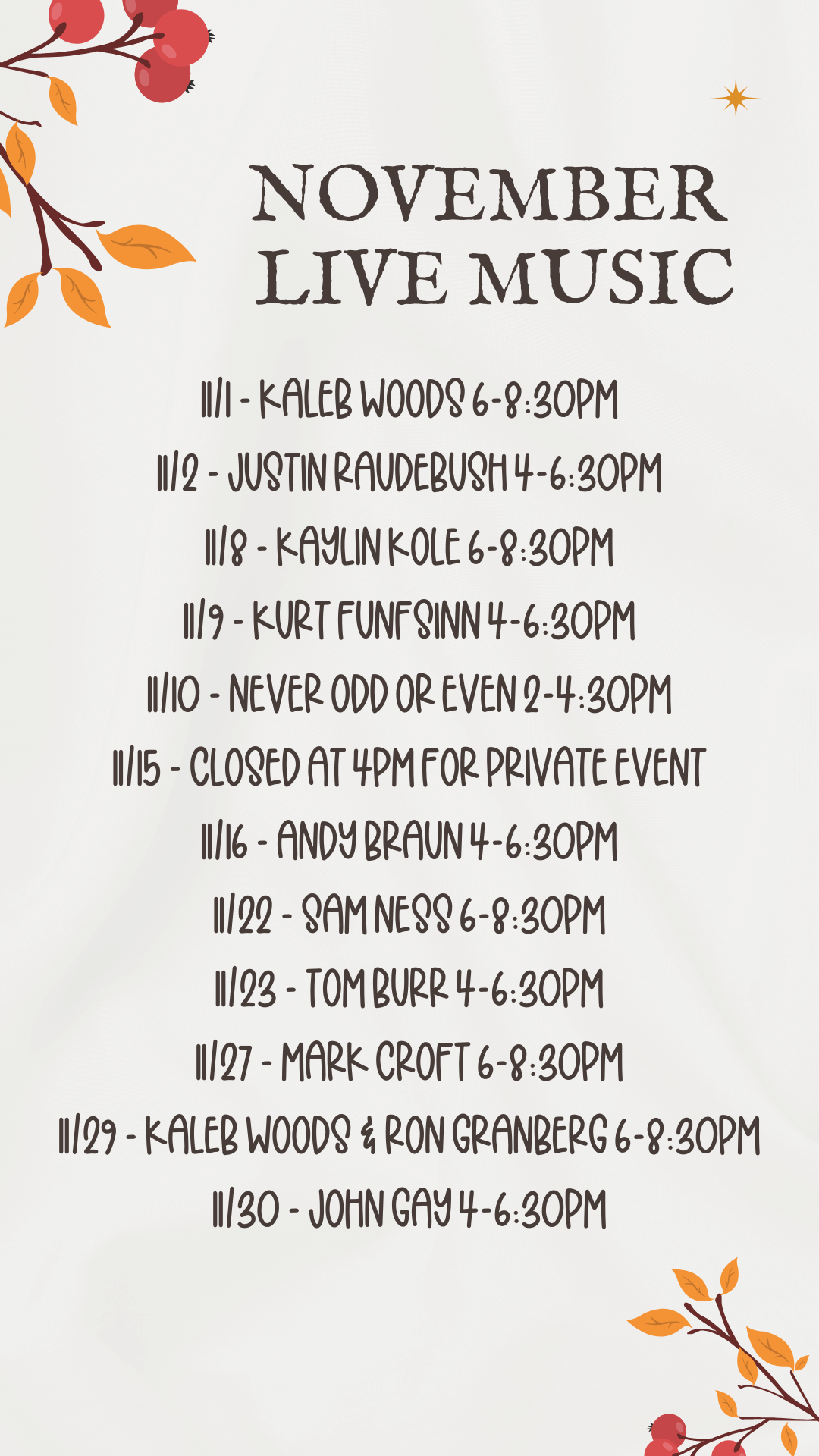 Event Schedule - Balanced Rock Winery